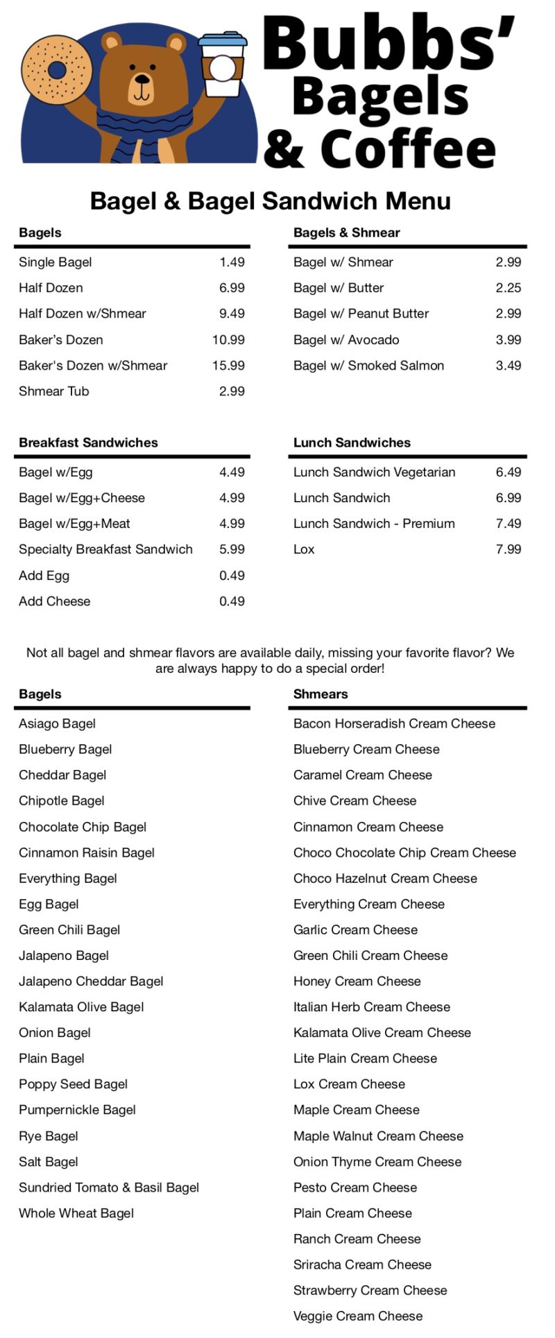 Menu JPEG A - Bubbs' Bagels & Coffee